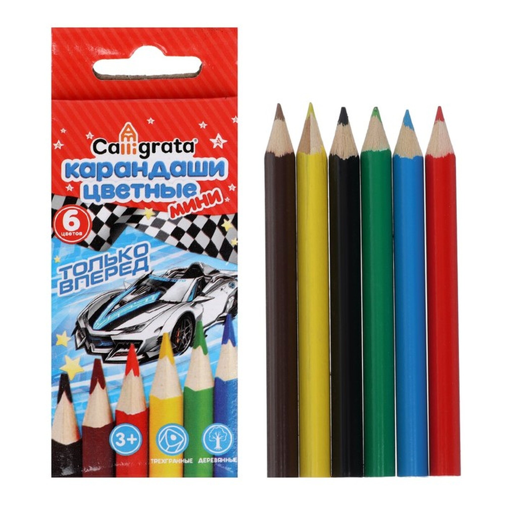 Карандаши Calligrata "Машинка", мини, 6 цветов, круглые, 6 шт