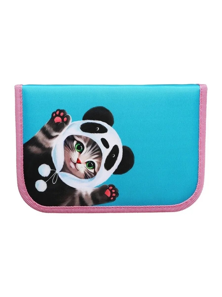 Яркий тканевый пенал с изображением кота и панды
