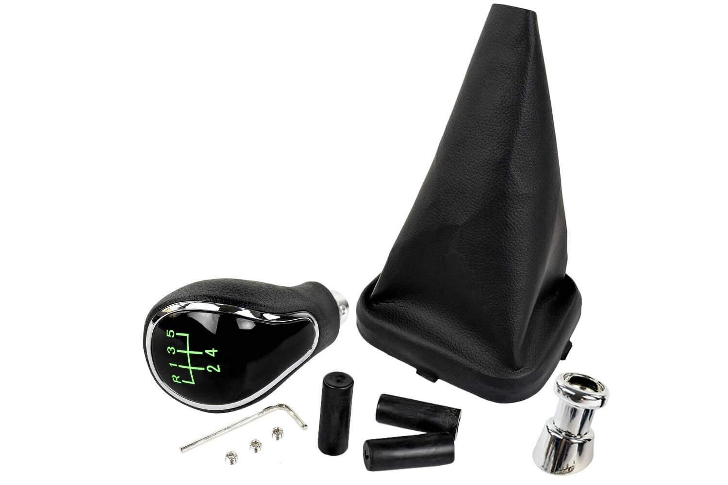 Ручка КПП хром с зеленой LED подсветкой и пыльником для ВАЗ 2113, 2114, 2115