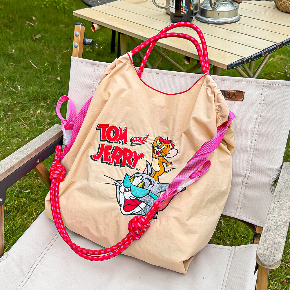 Кошка и мышь подлинные авторизованные вышитые сумки для торговых покупок для женщин мультфильм мода экологически чистая повседневная портативная дорожная сумка для плеча модность