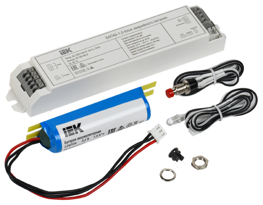 Блок аварийного питания IEK / ИЕК БАП40-1.0 универсальный, для LED, белый, 158х30х21мм, 250В, 315Вт, IP20 / освещение, электрика