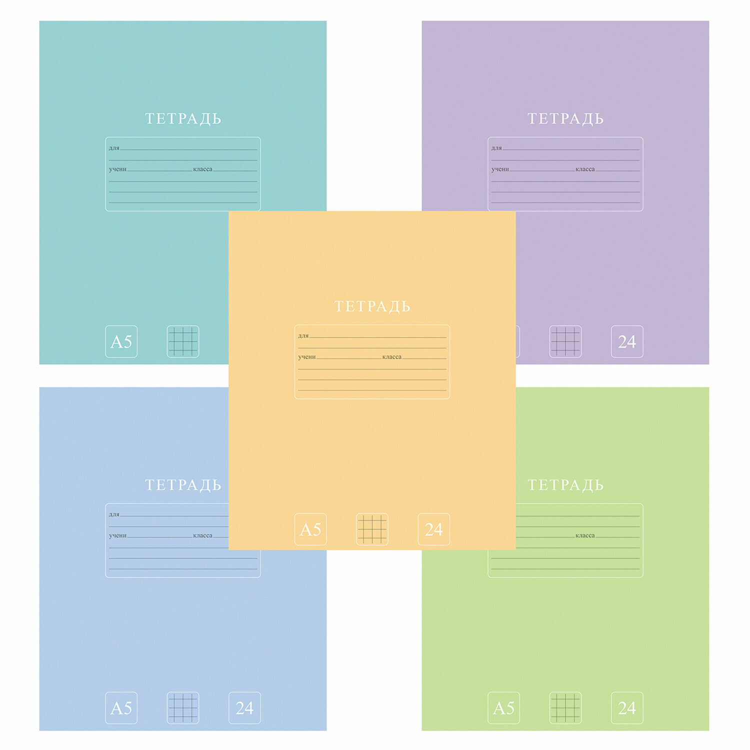 Тетрадь 24 л, HATBER-ECO клетка, офсет №2 эконом, обложка картон, PUREcolour (микс в спайке), 092112, 24Т5C1 (цена только за 1 шт.)