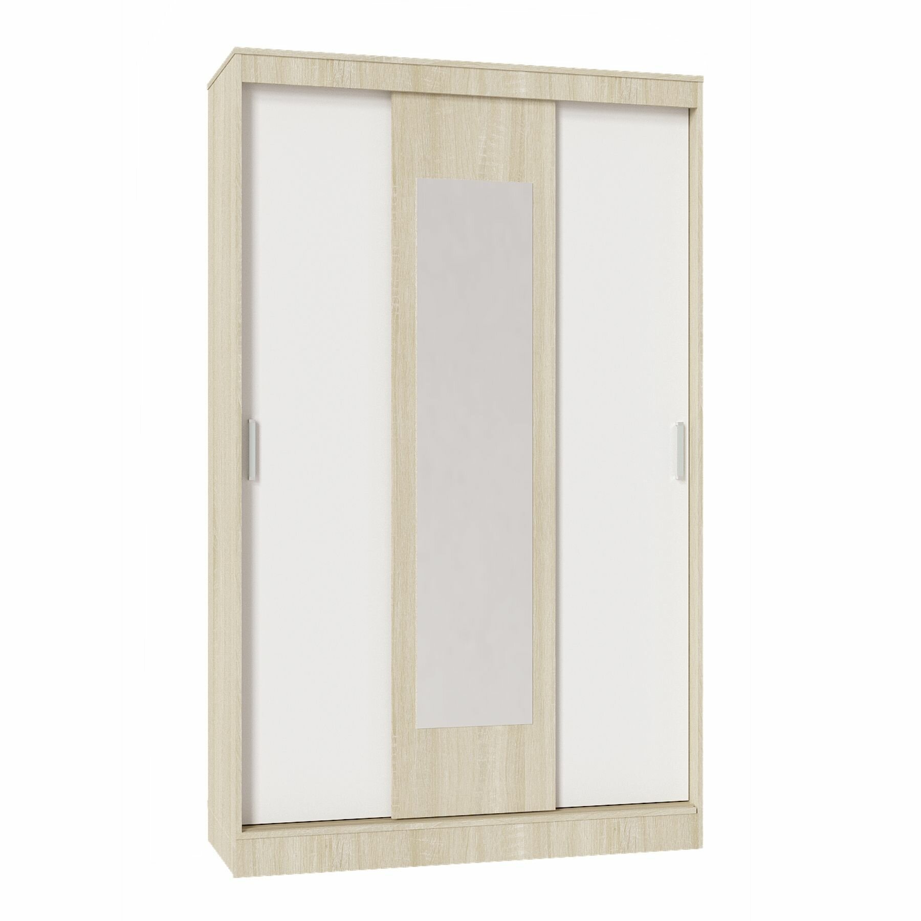 Шкаф-купе Бари с 3 дверцами и зеркалом, от ВНК-Мебель размер 130х200х52см, цвет Сонома/Белый