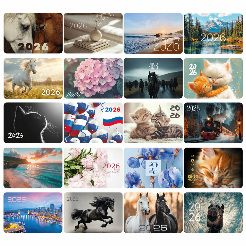 Календарь карманный на 2026 г, BRAUBERG, 64х93 мм, ассорти №2, 20 видов, 117304, 117304