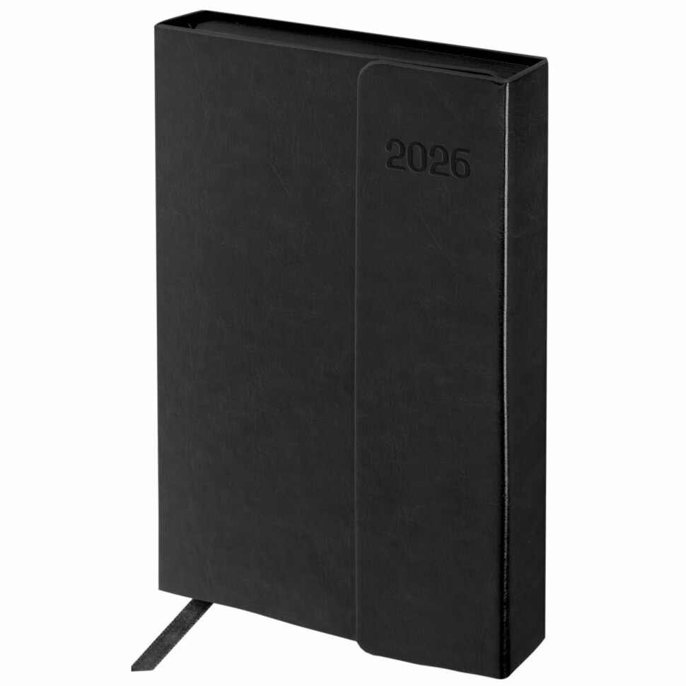 Ежедневник датированный 2026 А5 148х218 мм, GALANT "Magnetic", под кожу, клапан, черный, 117483, 117483