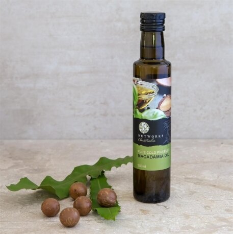 Масло Макадамии NUTWORKS из свежих орехов макадамии, Премиум качество, Нерафинированное, Extra Virgin Первый Холодный отжим, 250 мл стекло.