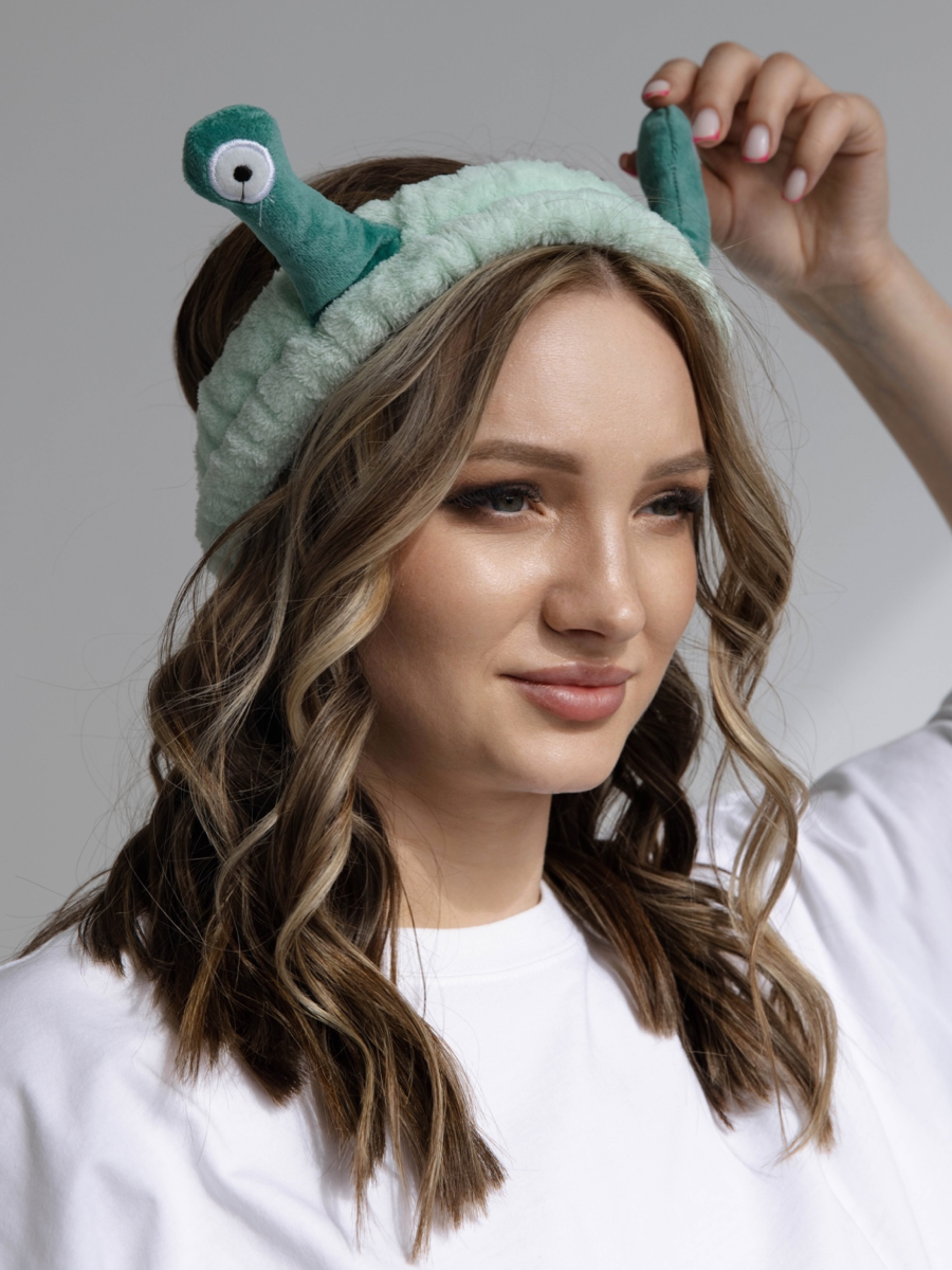 Повязка-ободок для умывания AESTHETICS "Улитка", косметическая повязка улитка, мягкий ободок для макияжа