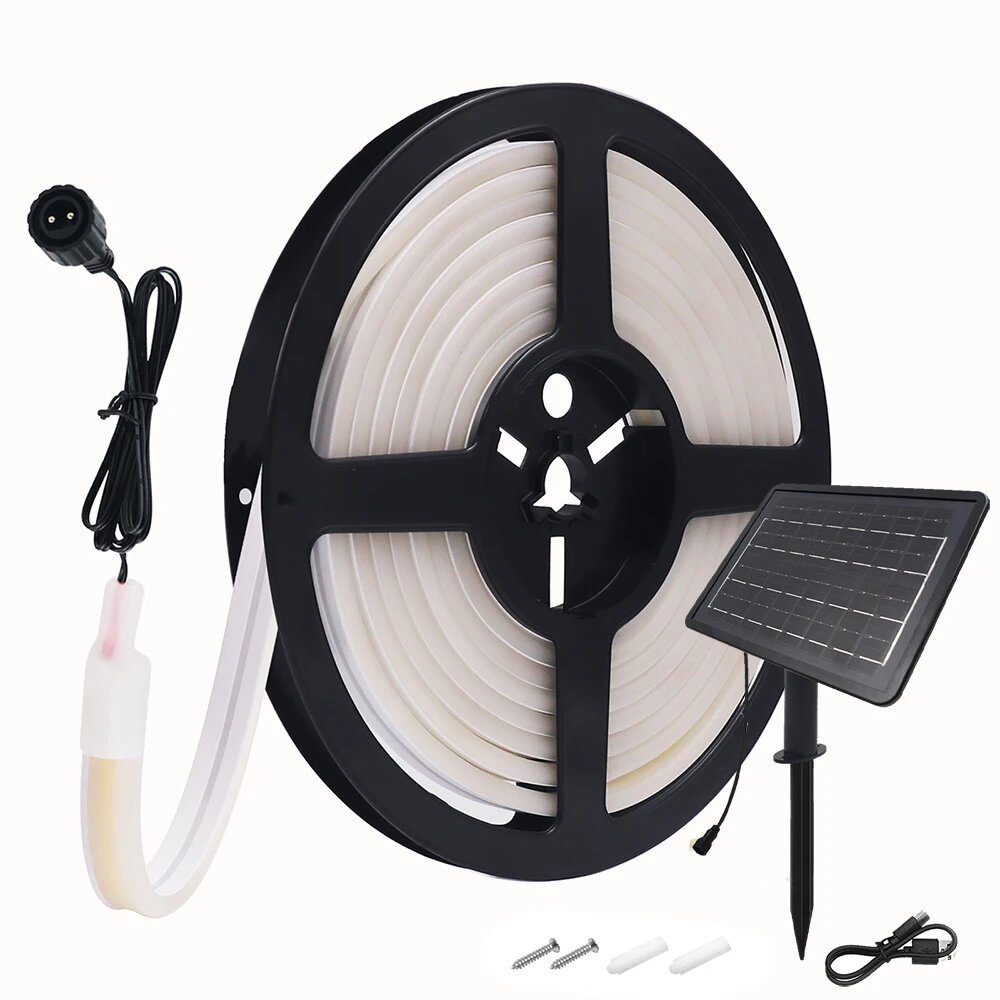 24 В светодиодная неоновая лента на солнечной батарее, водонепроницаемая, 8 режимов, 320 светодиодов/м, гибкая лампа IP68, вечерние украшения для сада, уличное украшение 0,5 м, 1 м, 2 м, 3 м, 5 м