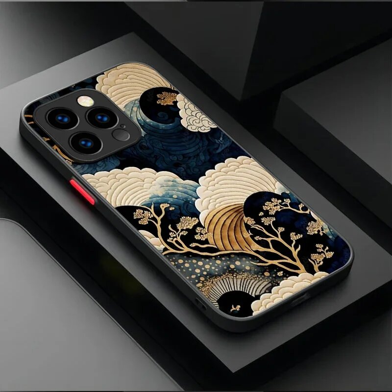 Чехол для iPhone 16, 15, 14, 13, 12, 11 Pro Max X XR XS 7 8 Plus SE 2020, японский Ukiyo-e Samurai Sea Wave, жесткий матовый противоударный чехол