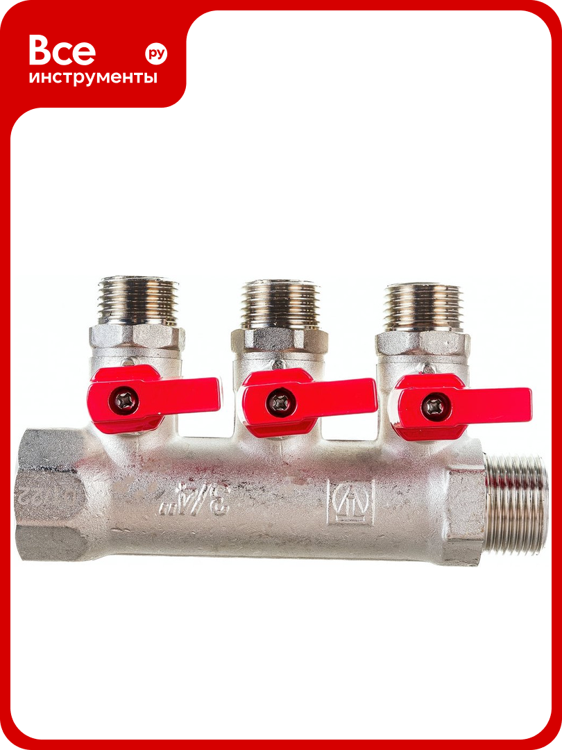 Коллектор с кранами (3/4"; 3 х 1/2") Valtec VTc.580. N.0503 78753