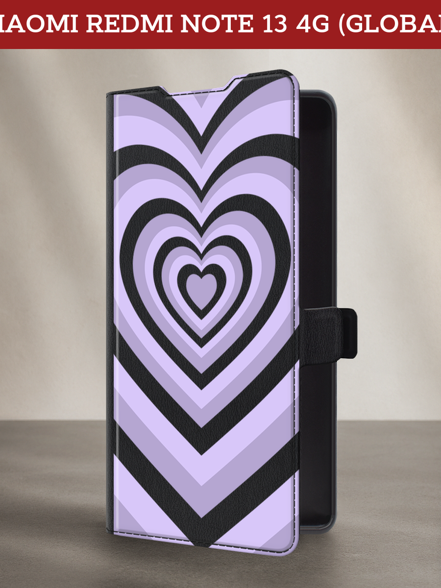 Чехол-книжка на Xiaomi Redmi Note 13 4G (Global) / Сяоми Редми Нот 13 4G с принтом Blue heart latte, черный