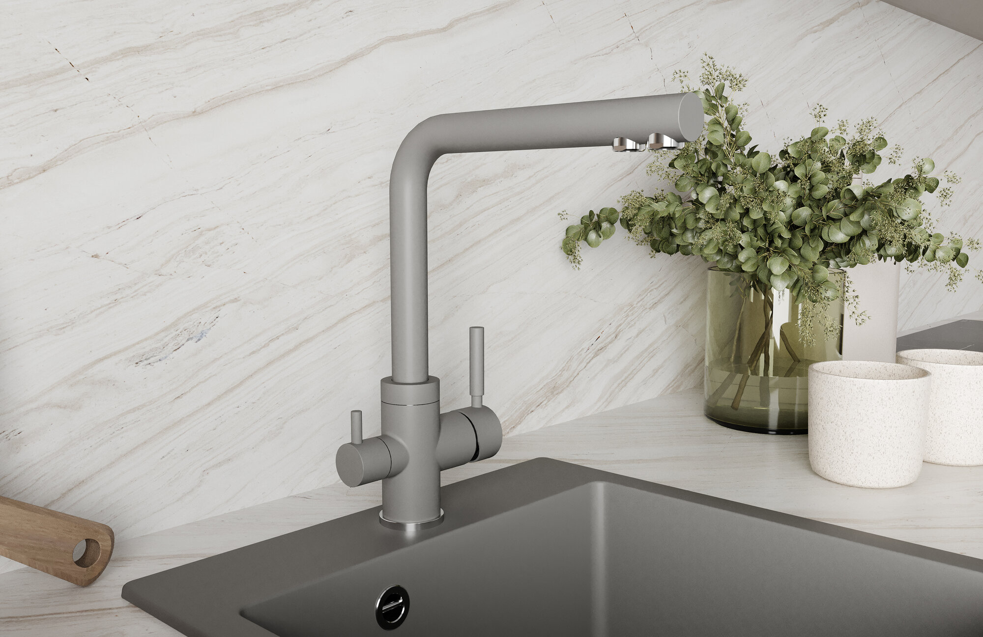 Смеситель кухонный Delinia Луза высота 34.7 см цвет серый шелк