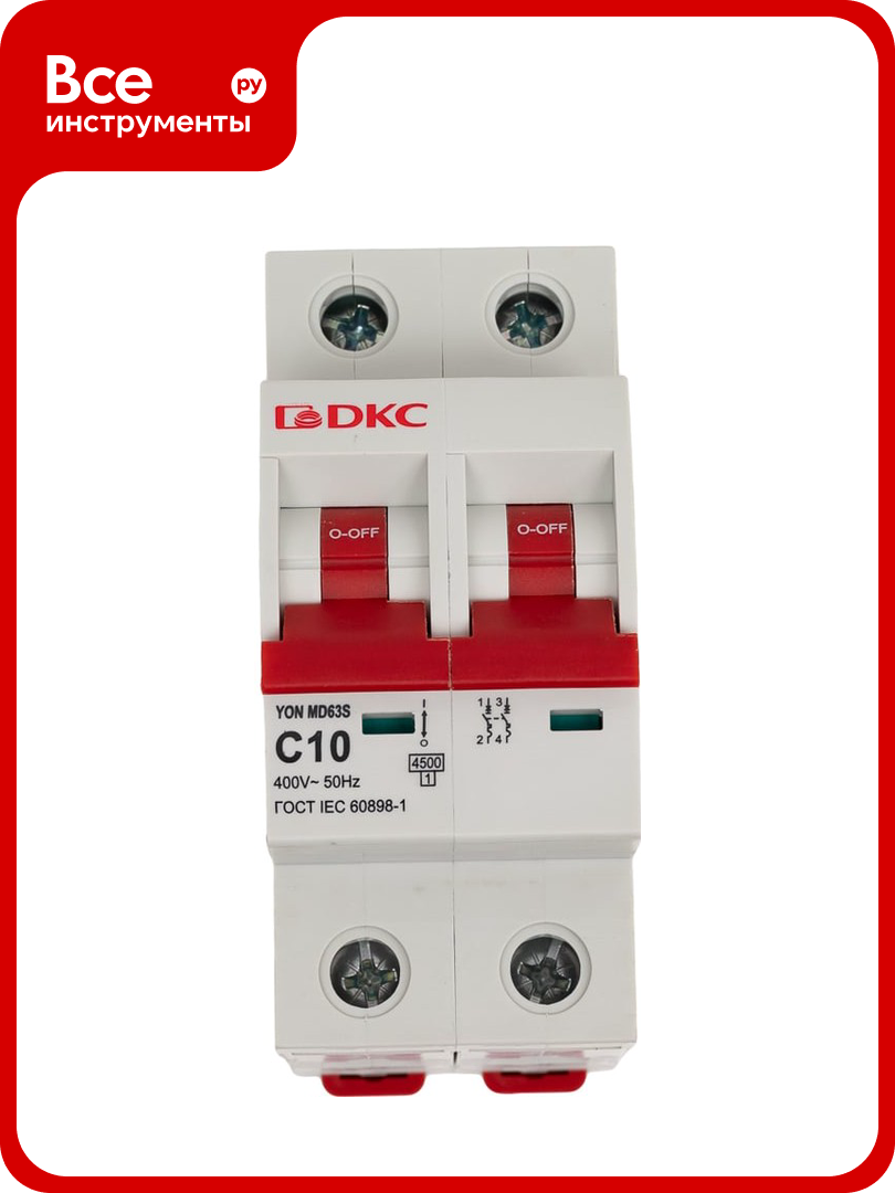 Автоматический модульный выключатель DKC YON max типа MD63S, 4,5кА, 2 полюса, характеристика C, 10А 1 ШТ MD63S 2PC10