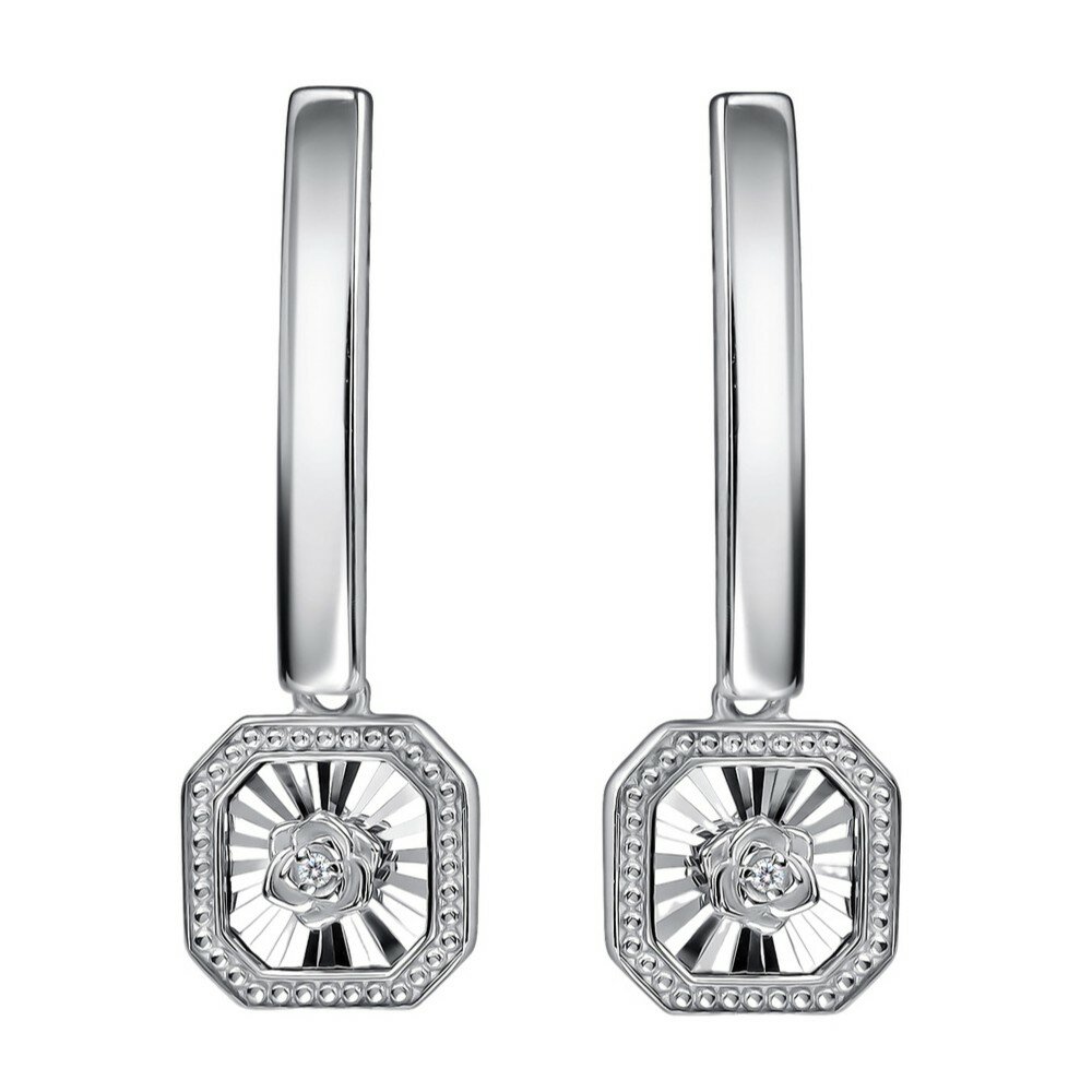 Серьги, серебро, 925 проба, бриллиант