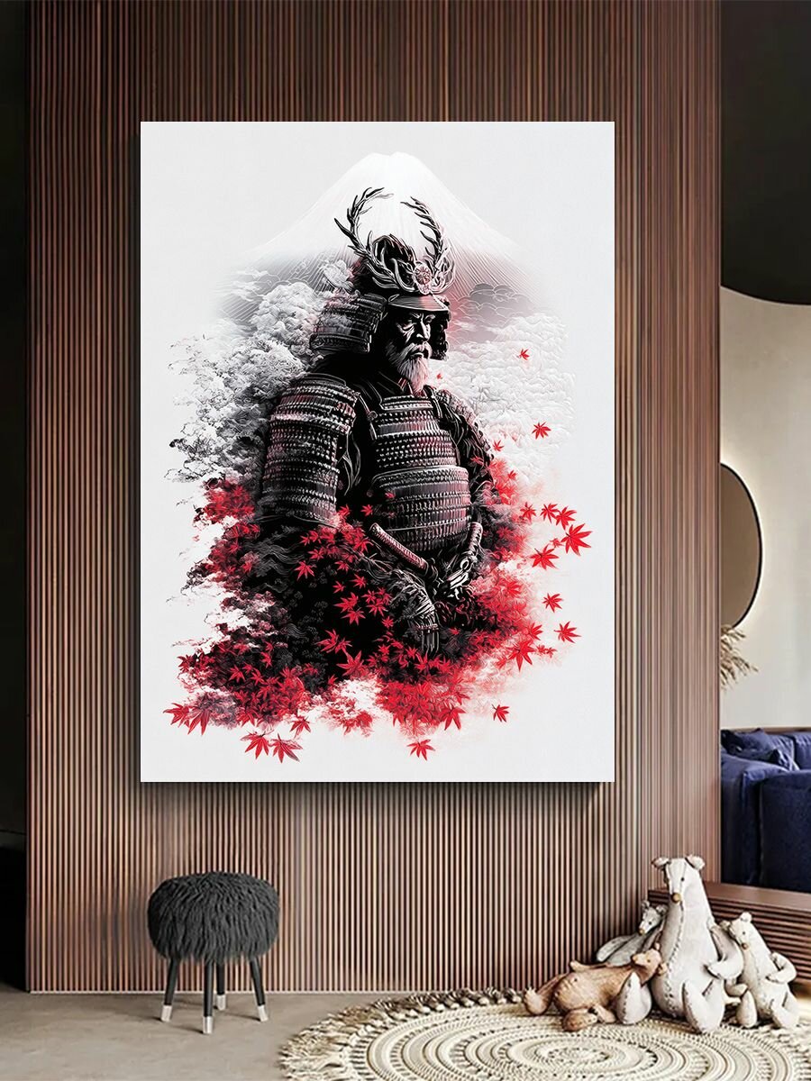 Картина интерьерная - "Японский стиль / Самурай и сакура" , 40х60 см.
