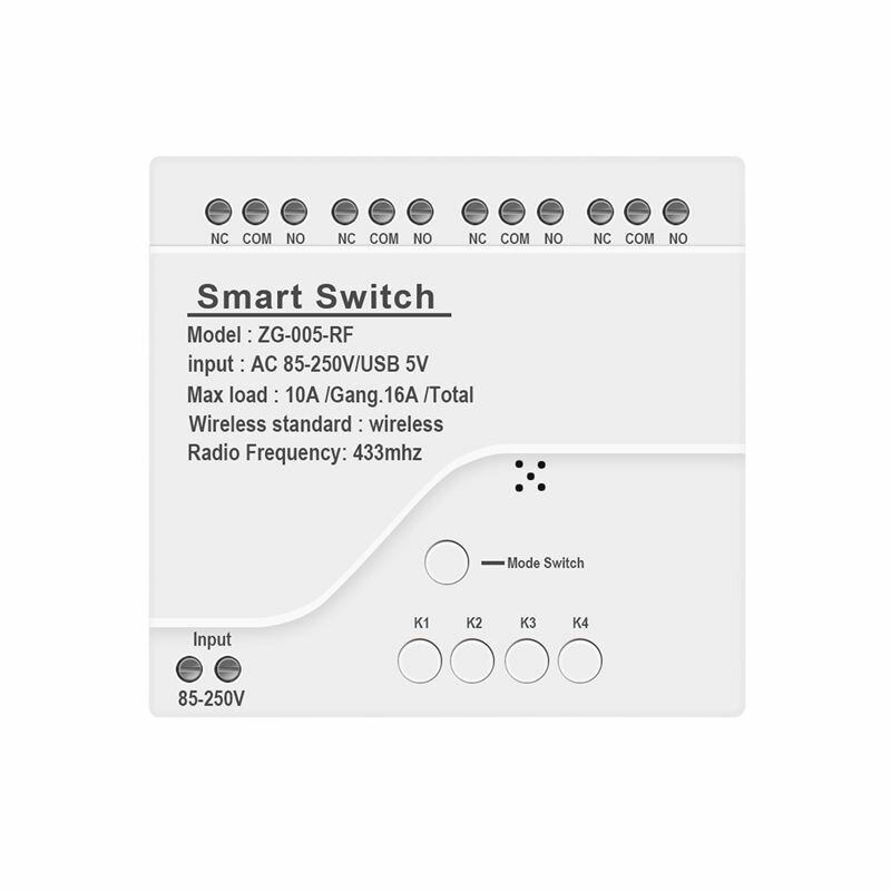 4-канальный модуль интеллектуального выключателя света MyPads (Zigbee, AC 85-250V, RF433, 10A)
