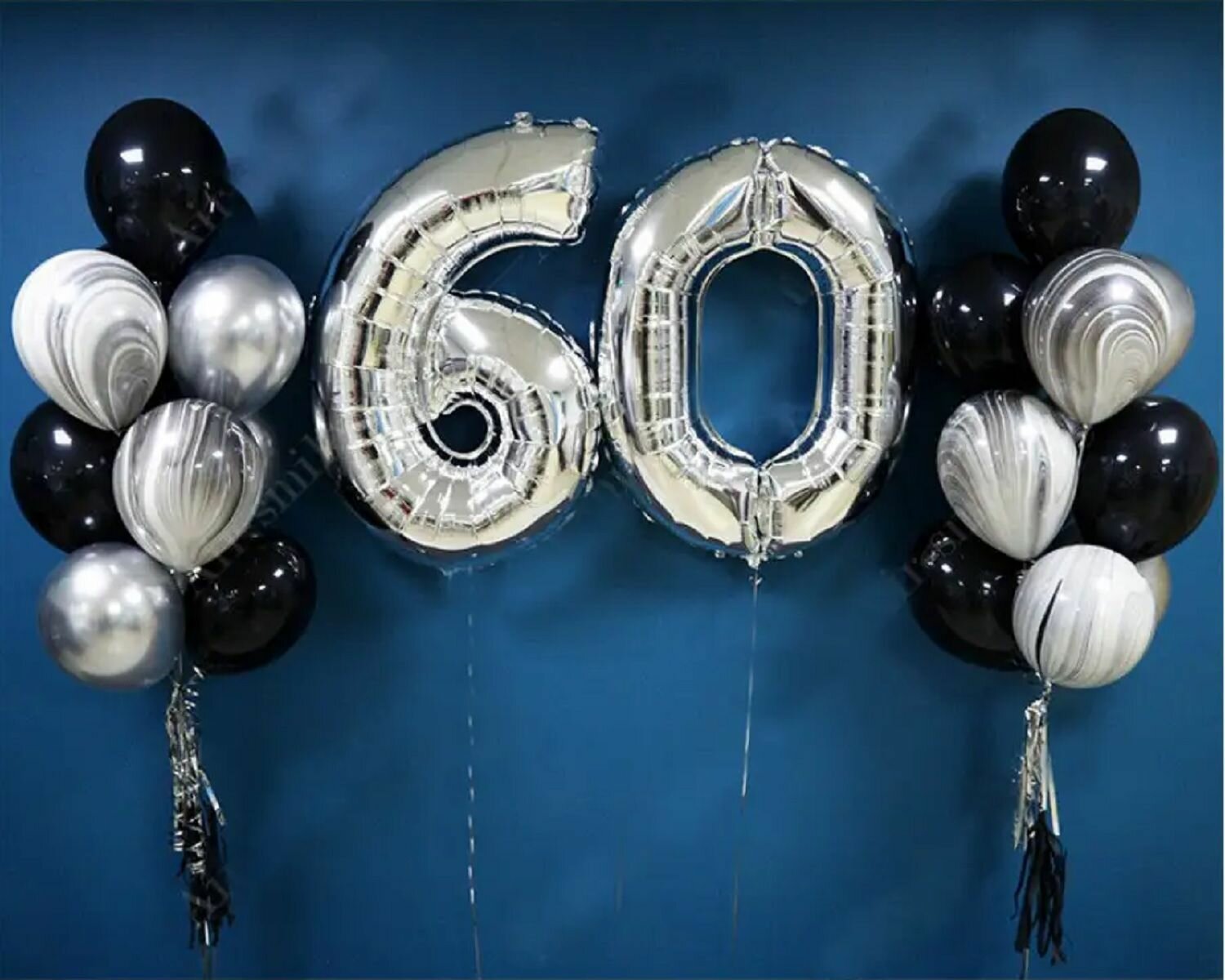 Шар воздушный фольгированный Цифра 60, цвет серебряный 42"/106 см (шс6)(шс0)