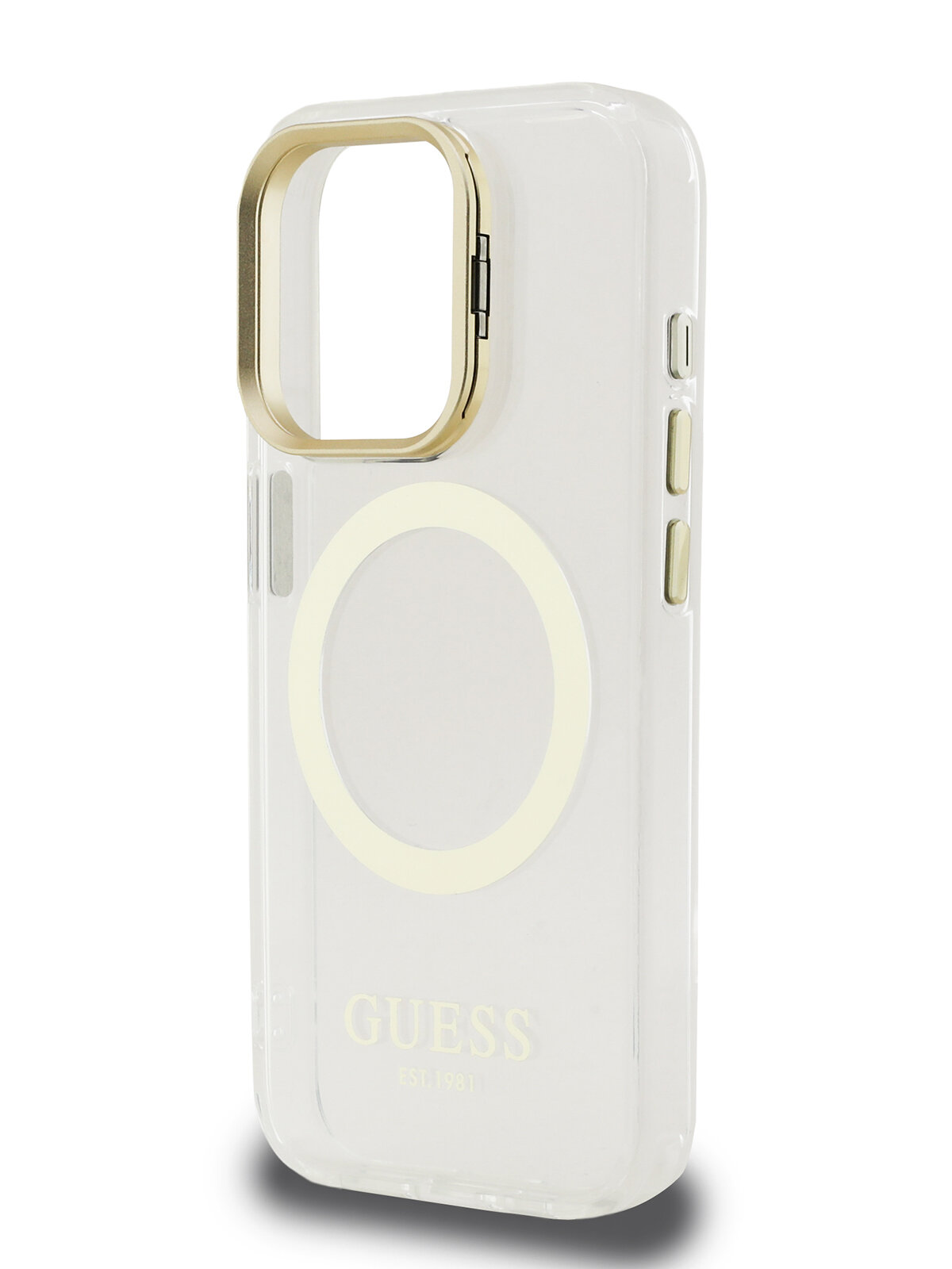 Чехол Guess для iPhone 15 Pro Max с магнитами MagSafe, с функцией подставки, прозрачный