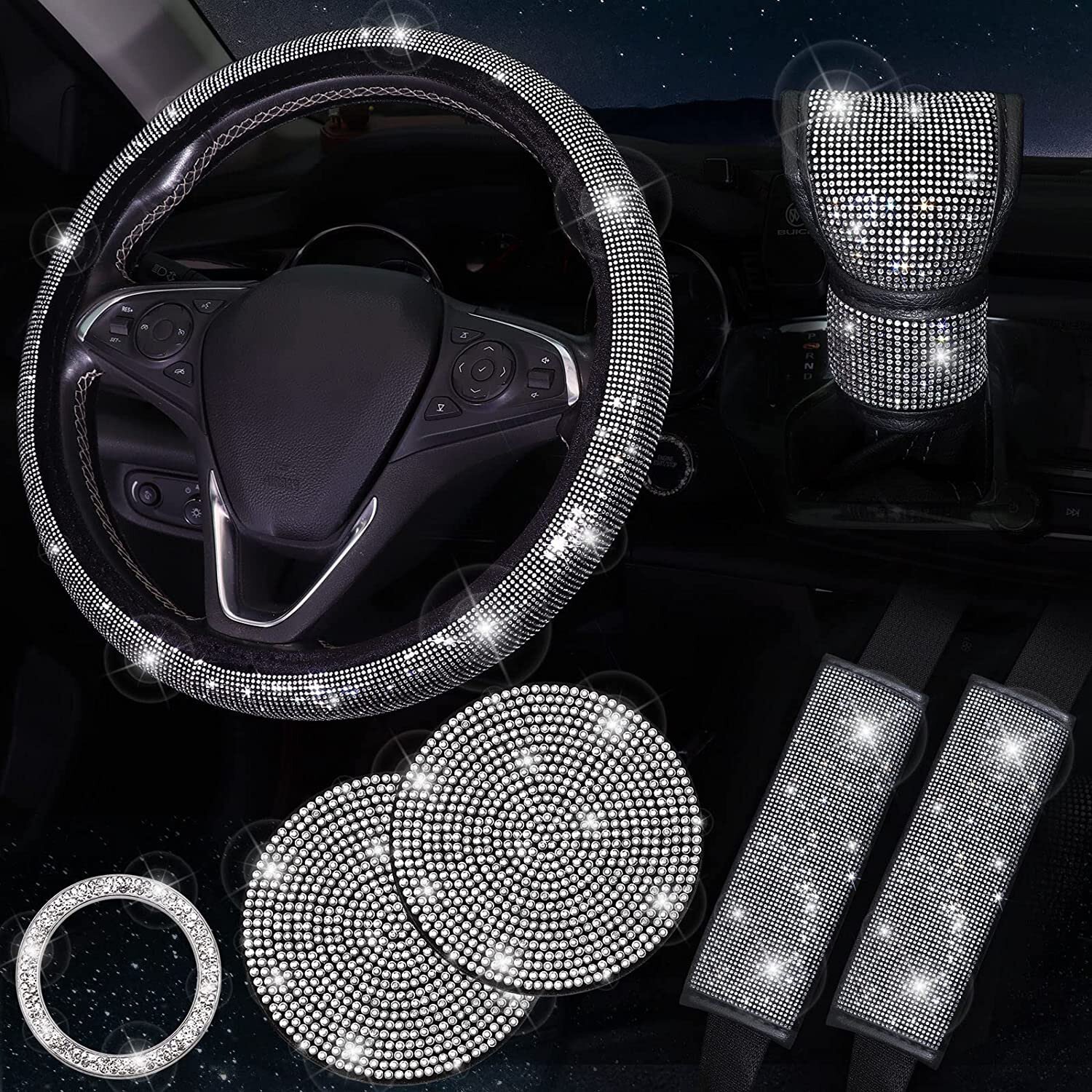 Оплетка на руль 38 см, чехол на руль автомобиля, Универсальный автомобильный набор со стразами,7 шт.