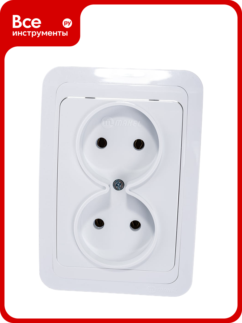Двойная розетка без заземления, белая Makel Mimoza 12017, для монтирования скрытым способом
