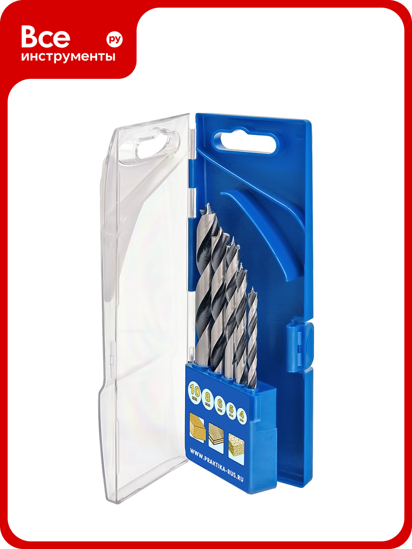 Набор сверл по дереву Профи (5 шт; 4, 5, 6, 8, 10 мм) ПРАКТИКА 640-353