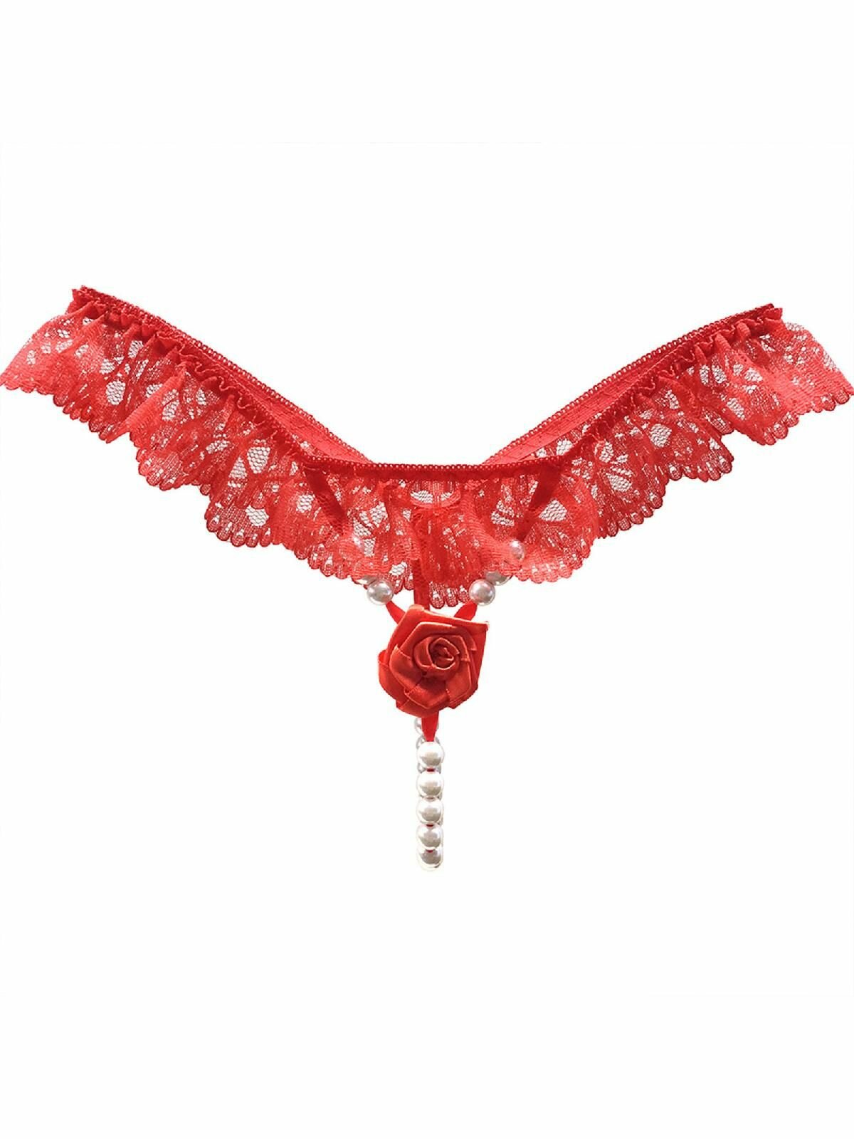 Женские трусики-стринги с жемчугом и кружевом