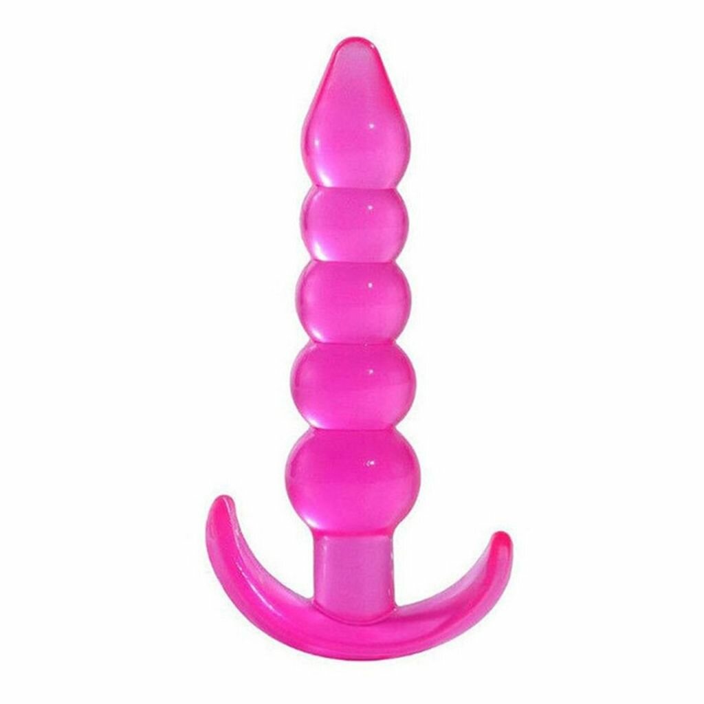 Прозрачная хрустальная анальная пробка с пятью шариками-розовый