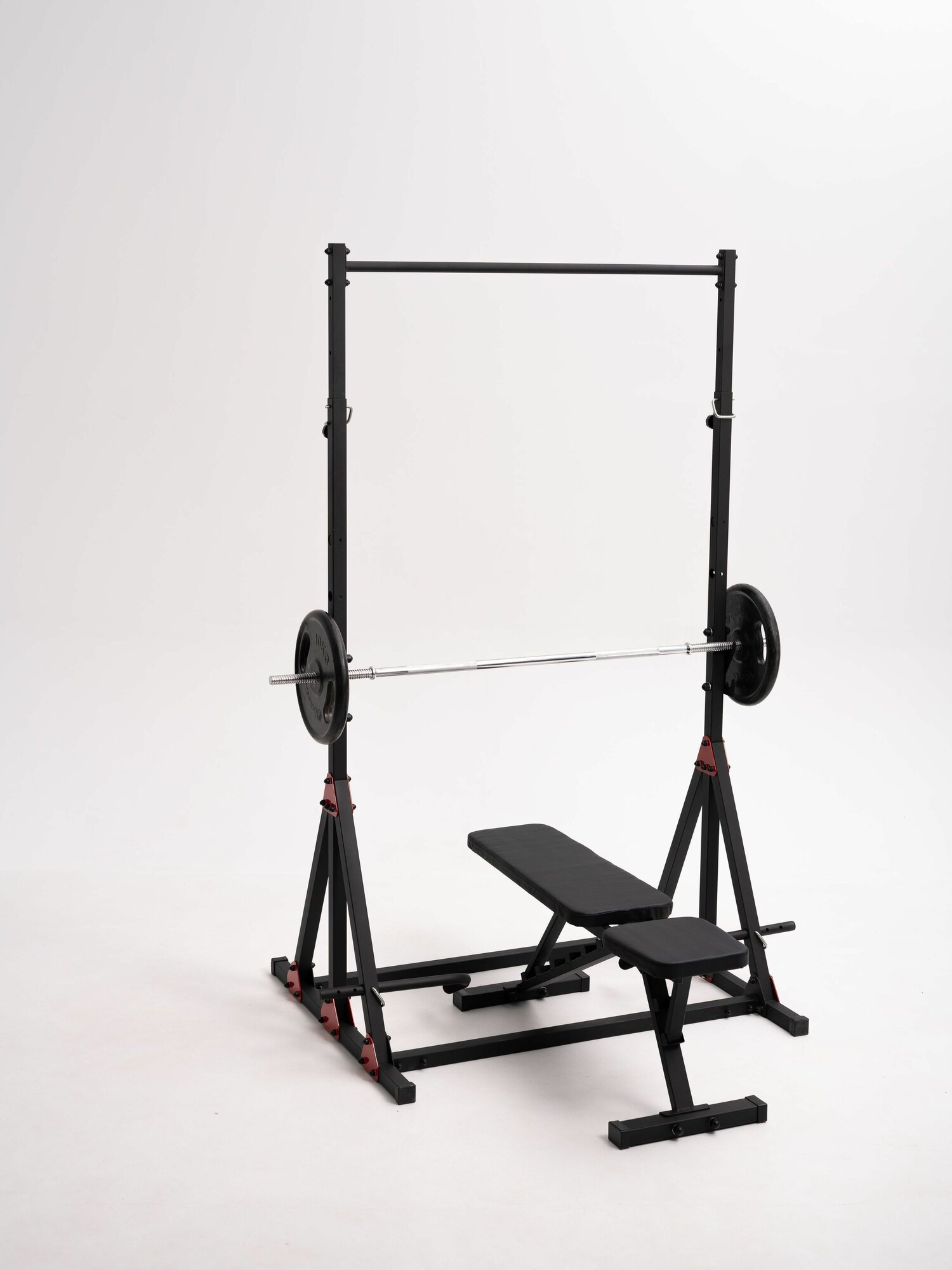 Турник напольный 3 в 1 брусья-пресс + Упоры под штангу+Скамья для жима складная (набор)