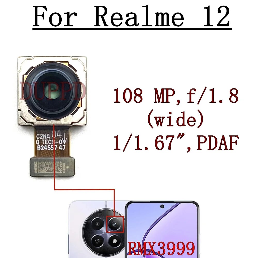Передняя задняя камера для Realme 12, 5G, фронтальная селфи, широкий обратный модуль Realme 12 Main