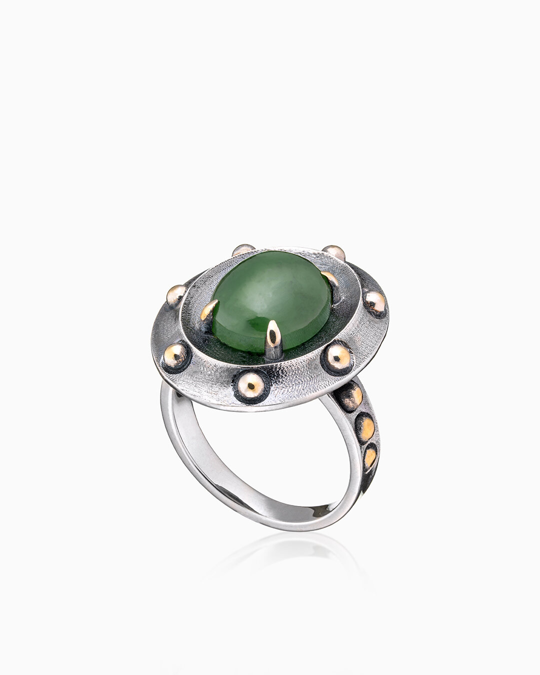 Кольцо, серебро, 925 проба, чернение, нефрит