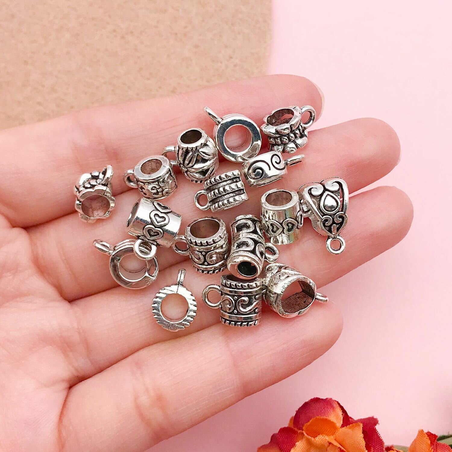 Бейлы для бижутерии 30 штук/держатель для кулона, цвет античное серебро