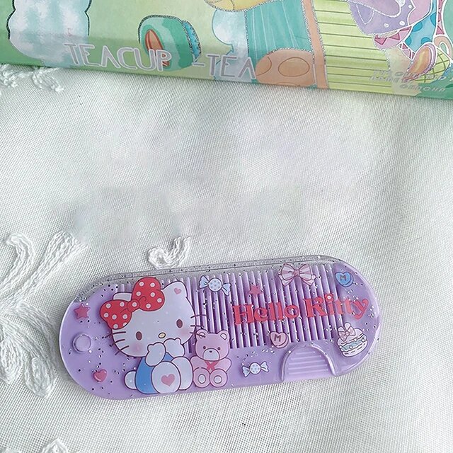 Sanrio Мини Расческа для переноски аниме Hellokitty MyMelody Kuromi Cinnamoroll Cartonn симпатичная пластиковая расческа для выпрямления волос подарок для девочек