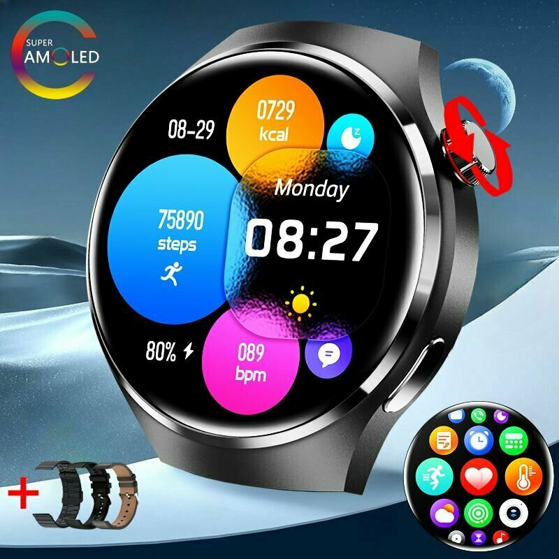 Смарт часы мужские, модель 2024, наручные круглые с сенсорным экраном 47 мм/ Smart Watch,3 ремня