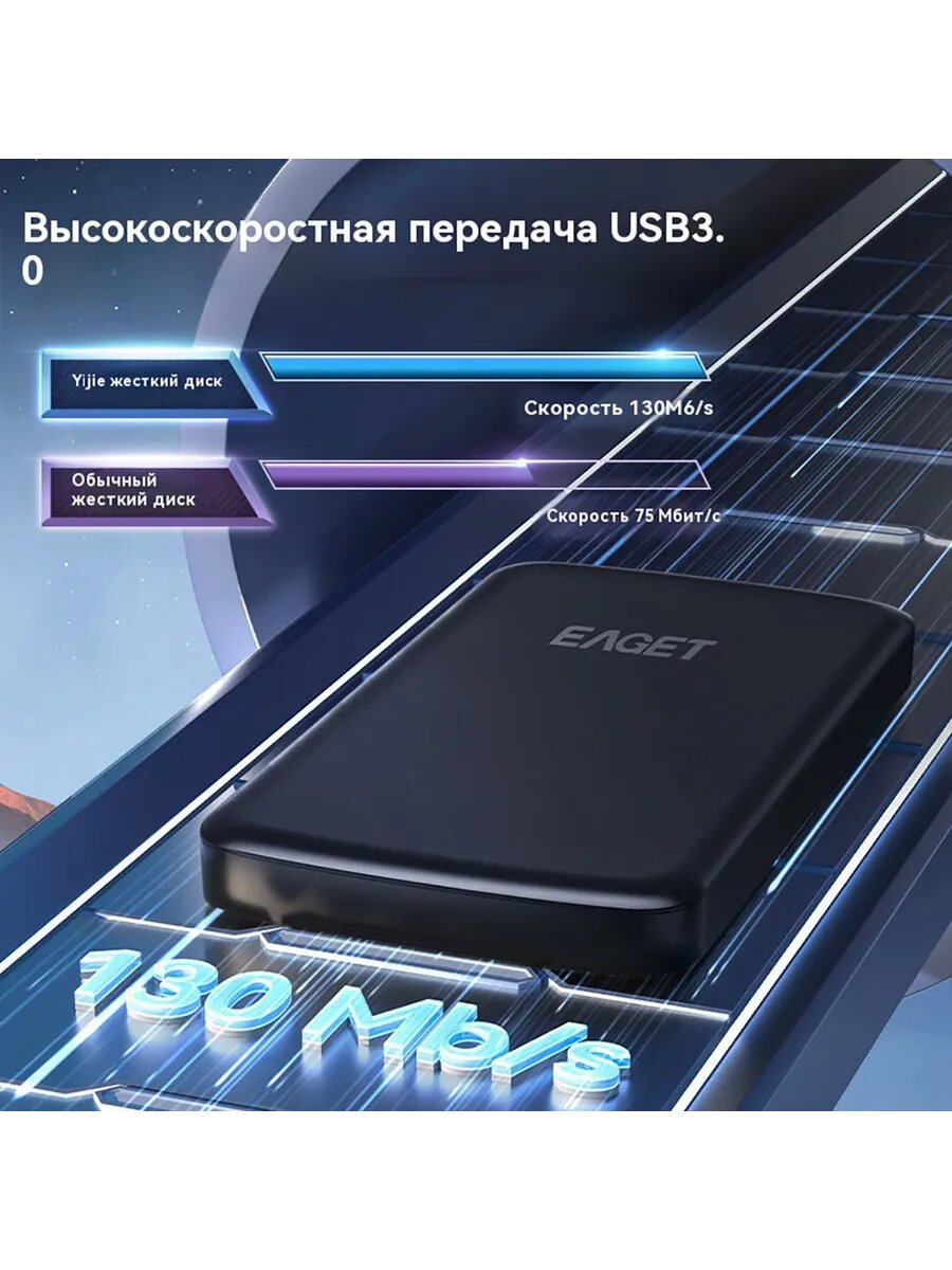 Внешний жёсткий диск EAGET G20, 320ГБ, черный, сверхбыстрая передача, бесшумный