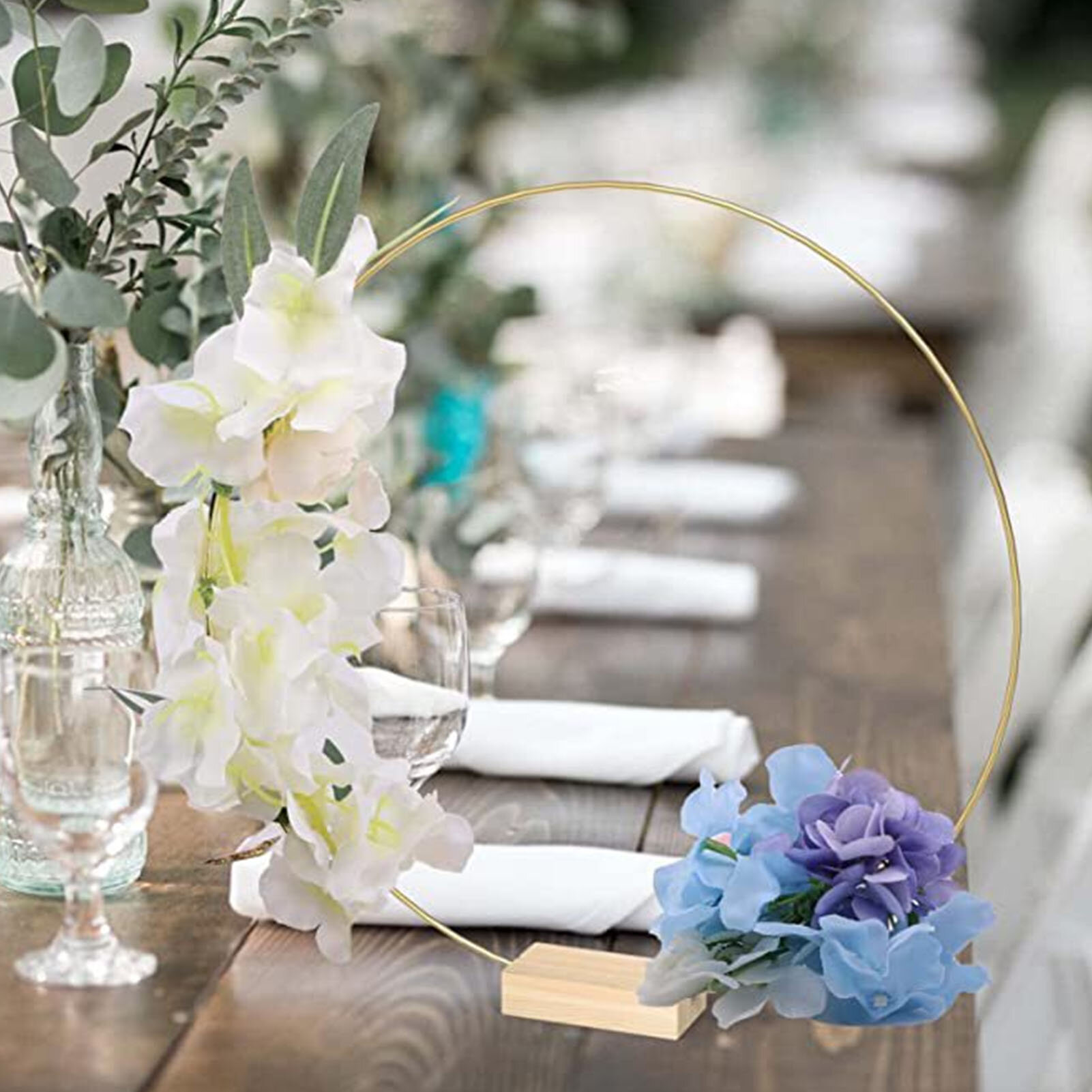 10 шт, металлические обручи с цветочным рисунком, центральные детали с 10 шт, деревянная основа, венок, кольца-кольца для макраме для DIY, декор свадебного стола, золото