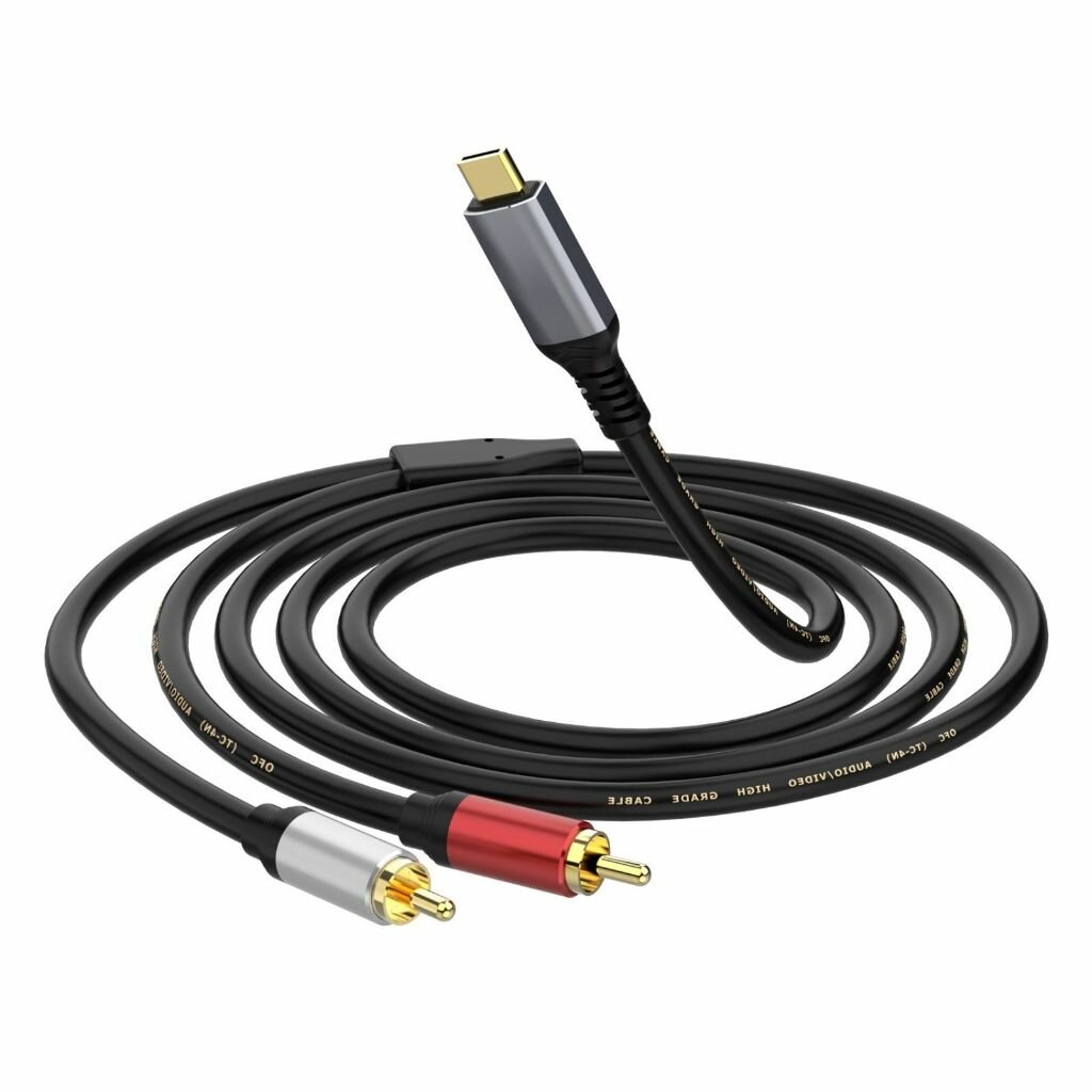 USB-концентратор, Type C мужской на 2RCA мужской аудио кабель, 1 шт.