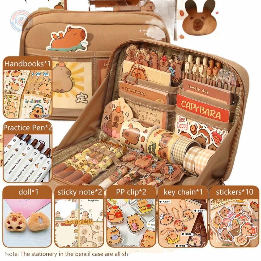 Сумка для ручек капибара, милый холщовый органайзер для канцелярии и школьных принадлежностей, подарок студенту