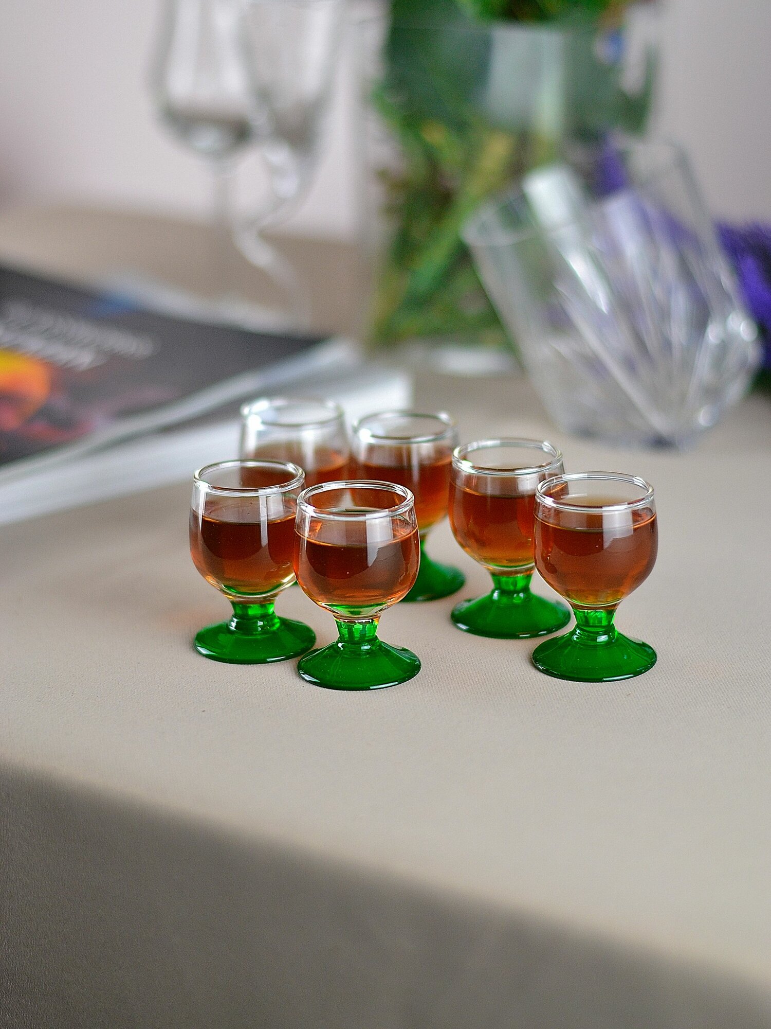 Рюмки шоты Неман стеклозавод набор 6 шт 20 мл на зеленой ножке (3109 200/23) "Дыхание весны" для водки, виски, коньяка, текилы