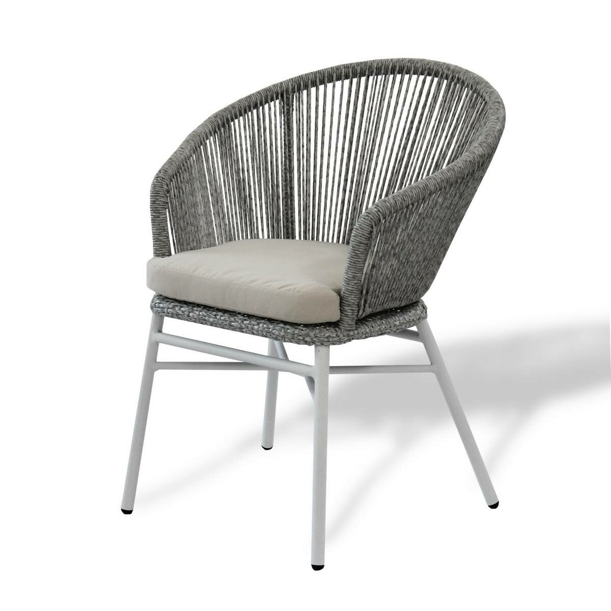 Кресло садовое плетеное из ротанга Паулина от Malacca, цвет- берёза с подушкой Олефин в цвете milk