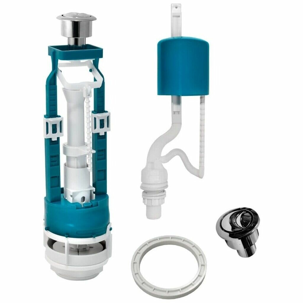 Арматура для бачка унитаза Инкоэр нижняя, диаметр штуцера 1/2 дюйма, кнопочная, двухрежимная, цвет Хром