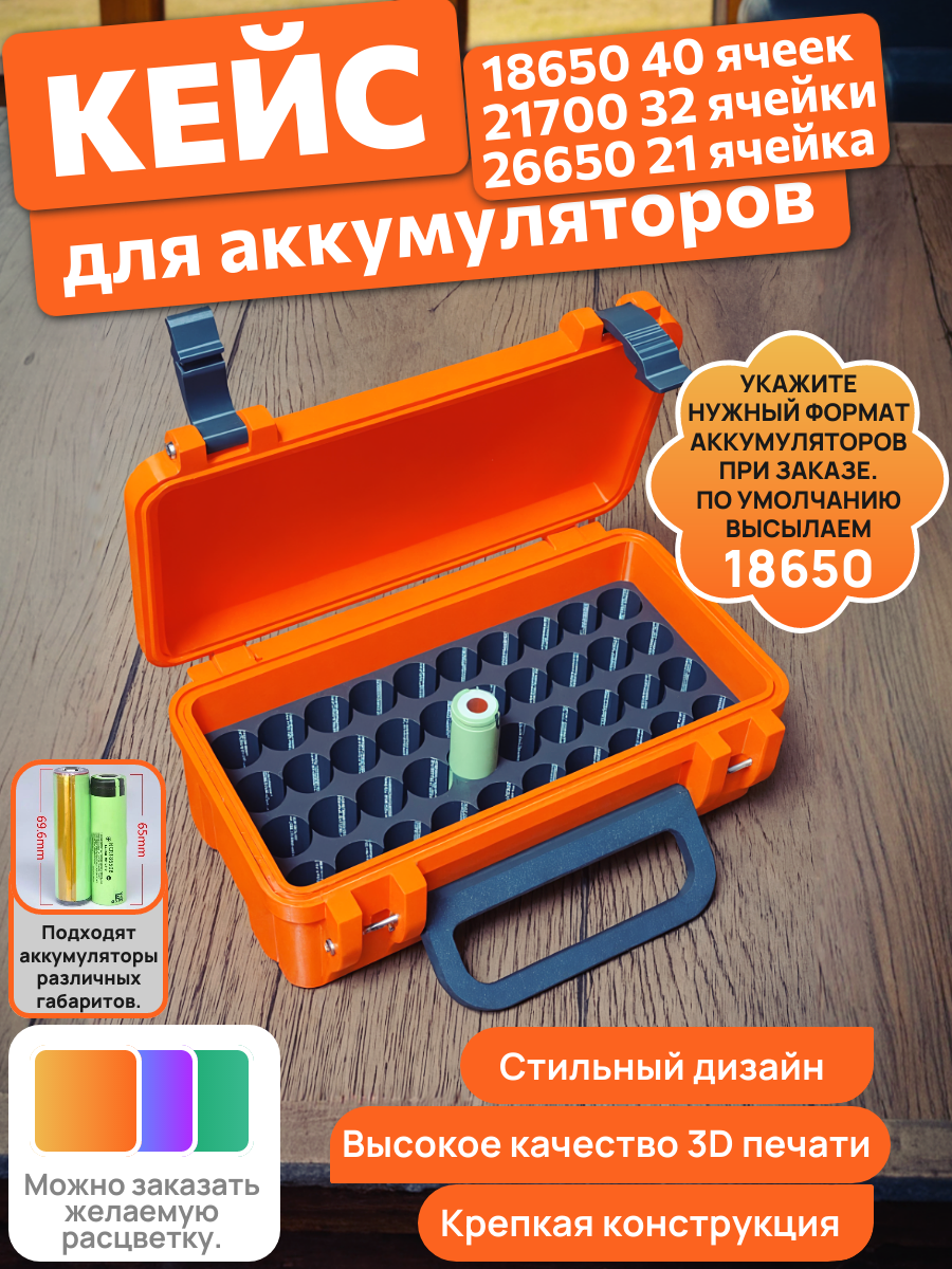 Кейс/Бокс для хранения аккумуляторов 18650 -40 ячеек