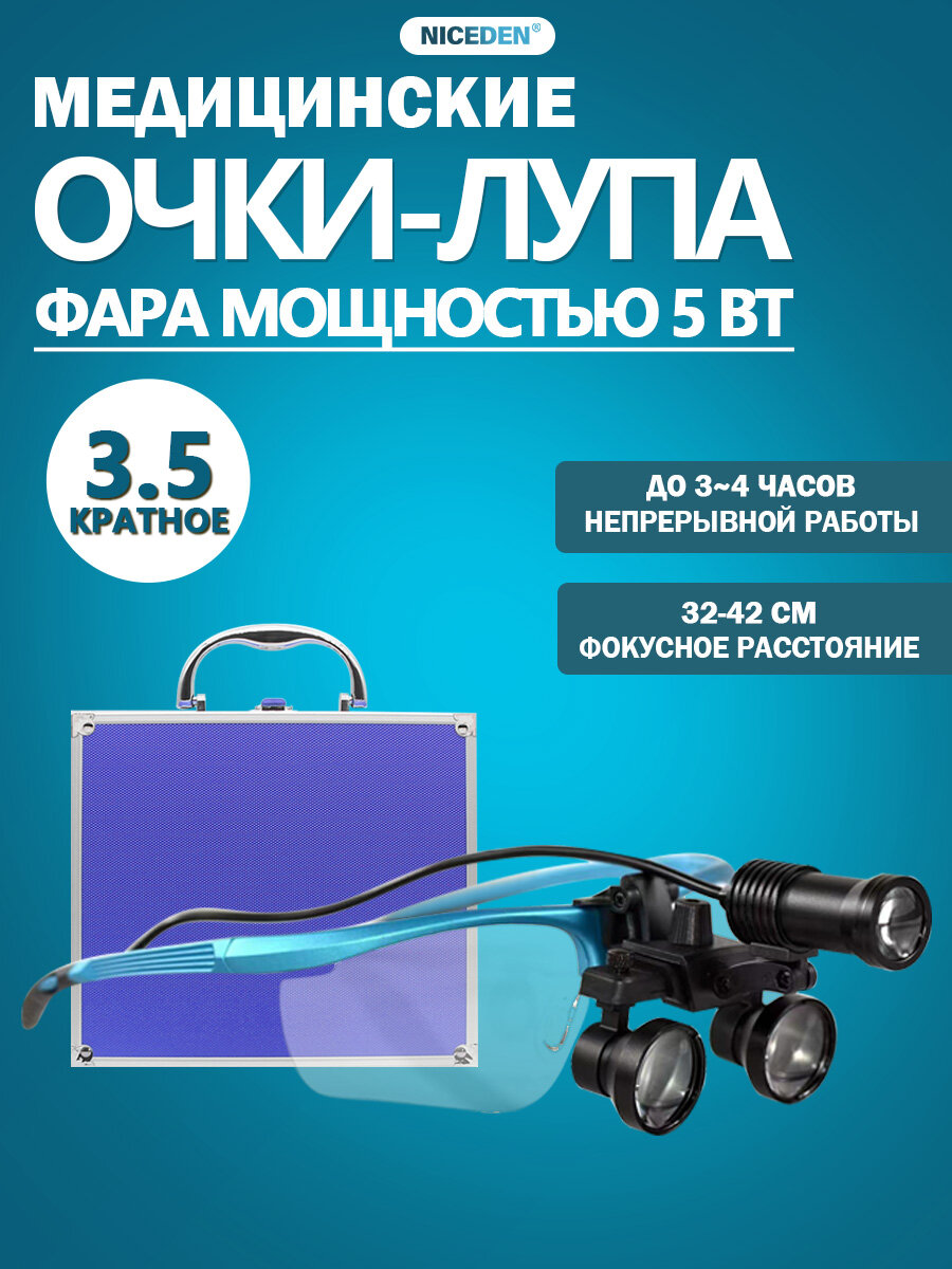3,5-кратное увеличение стоматологической бинокуляров, 5W LED, Синяя модель
