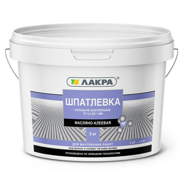 Шпатлевка масляно-клеевая лакра для внутренних работ 3кг, арт.0008051