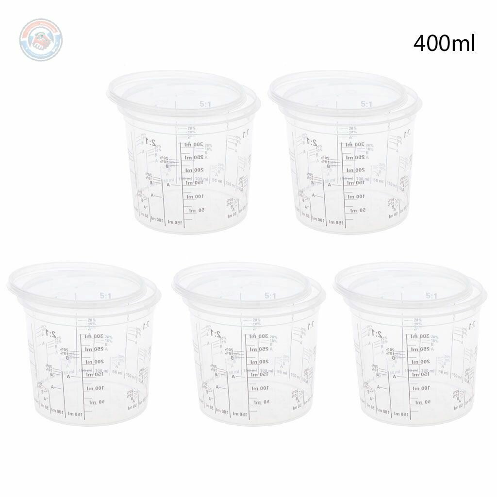 Мерные чаши для краски, 5 шт, устойчивые к растворителю, с крышками и градуировкой соотношений 2:1-7:1, для автомобильных красок, эпоксидных смол и акрила, 400 мл