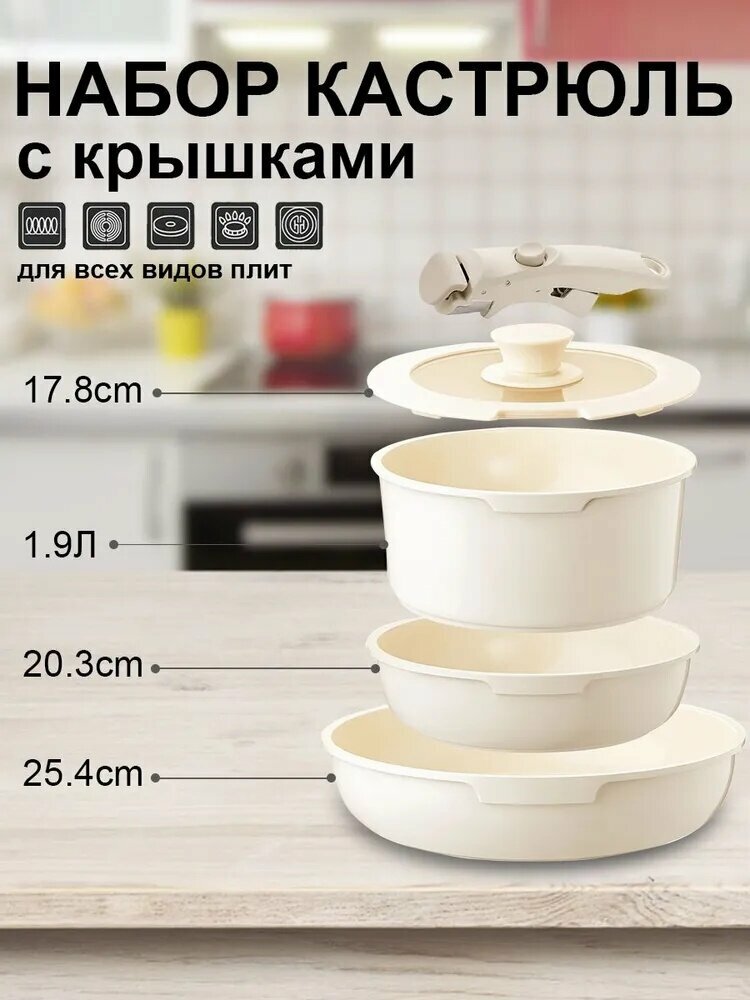 Набор посуды "Для приготовления", антипригарное покрытие, 5 шт, белый