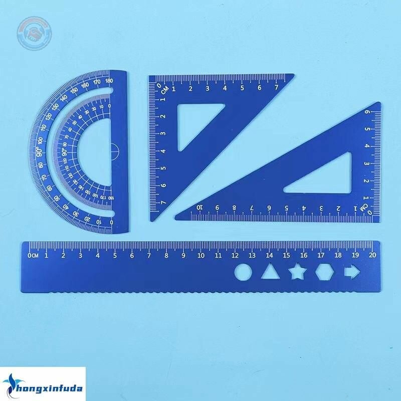 Металлический набор линеек для школы, 4 предмета: линейка 20 см, транспортир 180 , треугольники 30 и 45 , прочные школьные инструменты для черчения и рисования в стильном чехле