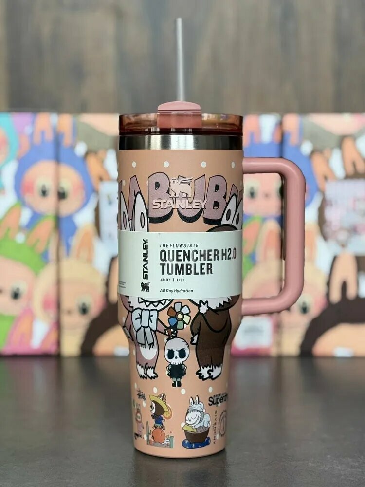 Термокружка с ручкой 40OZ Labubu из нержавеющей стали 1.18 литров