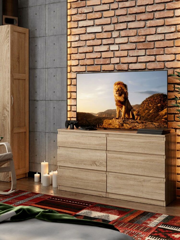 Комод для одежды и хранения вещей Кастор с ящиками, 130х40х72 см, Дуб Сонома