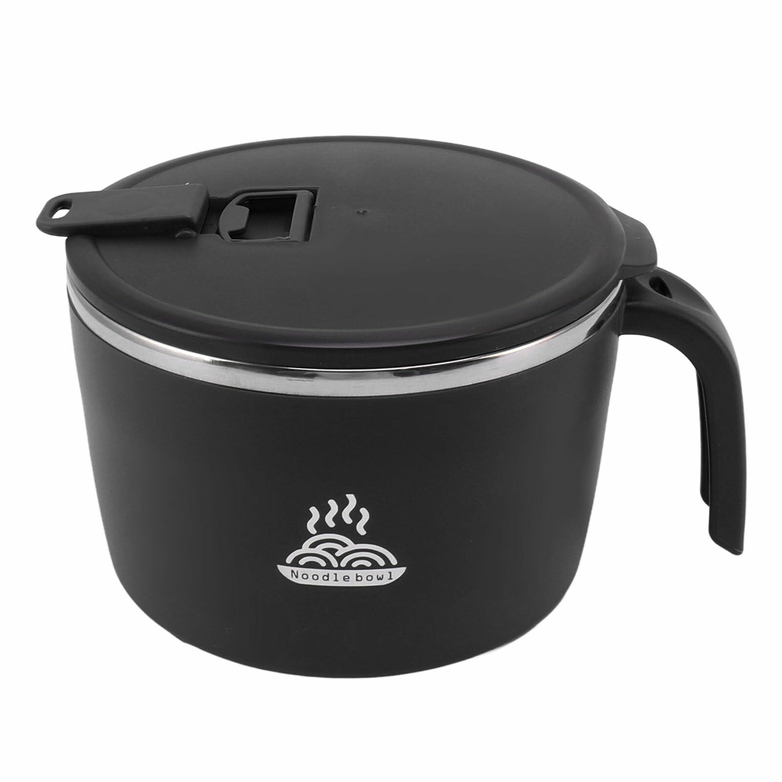 Чаша для лапши быстрого приготовления из нержавеющей стали, уплотнительная сливная кружка для супа с крышкой, держатель для телефона для общежития, офиса, 1300 мл, большая емкость, черный