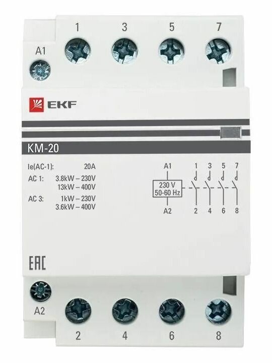 Контактор модульный КМ 20А 2NО+2NC (3 мод.) PROxima EKF km-3-20-22
